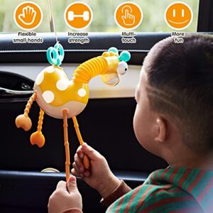 VATOS Baby Sensory Toys Montessori Food Grade Silicone Pull String Activity Toy,Giraffe Toy with Twisting Clockwork & Neck Pop Tube for Fine Motor Skills,Travel Toys for Babies,Infants Toddlers 18M+