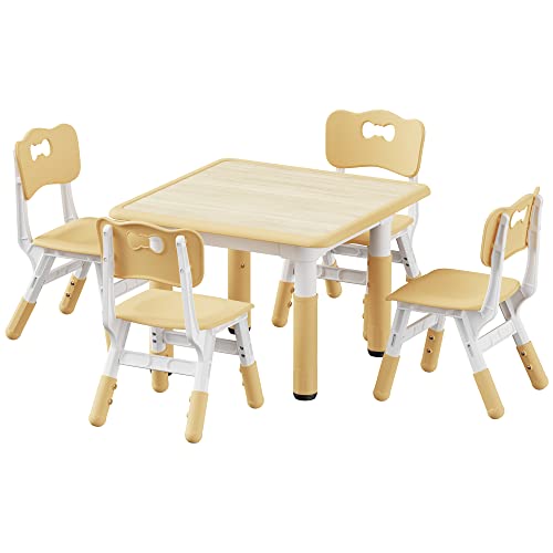 Brelley Kids Table and 4 Chairs Set, Height Adjustable Toddler Table and Chair Set, Graffiti Desktop, Classroom/Daycare/Home, Children Multi-Activity Table for Ages 2-10