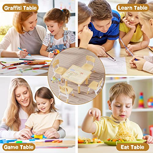 Brelley Kids Table and 4 Chairs Set, Height Adjustable Toddler Table and Chair Set, Graffiti Desktop, Classroom/Daycare/Home, Children Multi-Activity Table for Ages 2-10