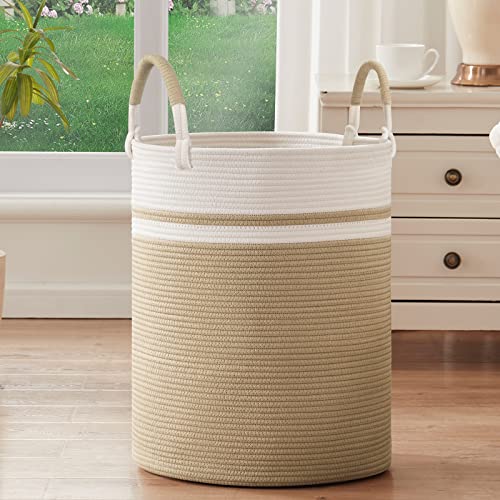 OIAHOMY Laundry Hamper Cotton Rope laundry Basket, 58L Large Woven Clothes Hamper, Collapsible Laundry Baskets with Handles, Nursery Hamper, Storage Clothes Blanket Toys in Bedroom, Baby Room (Yellow)