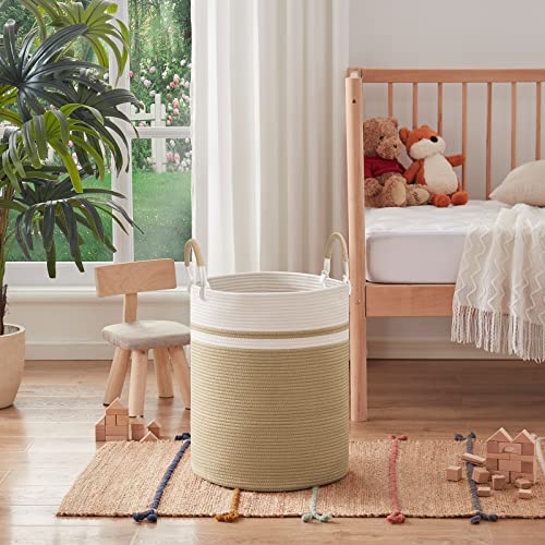 OIAHOMY Laundry Hamper Cotton Rope laundry Basket, 58L Large Woven Clothes Hamper, Collapsible Laundry Baskets with Handles, Nursery Hamper, Storage Clothes Blanket Toys in Bedroom, Baby Room (Yellow)