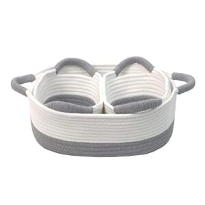 caroeas 3-piece rectangle small cotton rope basket, woven storage basket, home decor shallow basket for baby, nursery, toy storage, montessori, white and gray