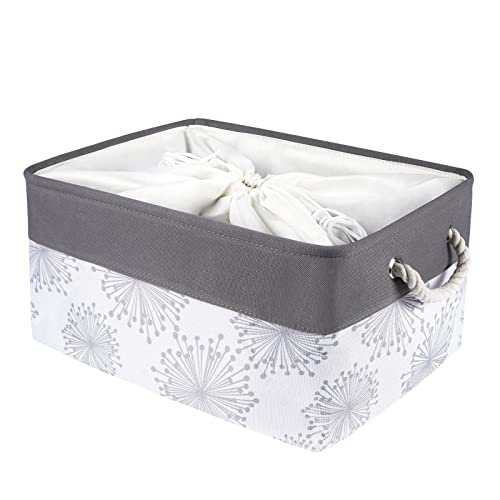 YeaBerr Fabric Storage Bins with Cotton Handles and Drawstring Closure | Decorative Storage Basket for Shelves, Closet, Nursery, and Toys | Large Linen Closet Organizers (16x12x8 inches, 1 Pack)