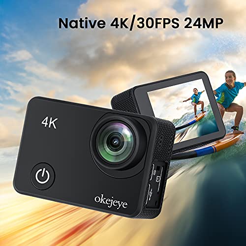 okejeye WiFi Action Camera 4K30fps Sports Cameras for 2.4G Remote Control,170°Wide-Angle Action Video Cam 13500mAh with 2Inch Touch Screen, 40M Waterproof Underwater Camera for Diving Riding Hiking