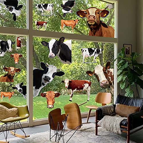 Runtoo Funny Cow Wall Decal Peeking Animal Stickers Window Clings for Kids Bedroom Nursery Farmhouse Wood Decor