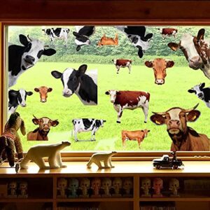 Runtoo Funny Cow Wall Decal Peeking Animal Stickers Window Clings for Kids Bedroom Nursery Farmhouse Wood Decor