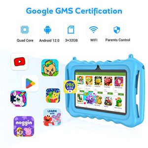 Kids Tablet, 7 inch Tablet for Kids 3GB RAM 32GB ROM, Android 12.0 Toddler Tablet with Dual Camera, WiFi, Bluetooth, Parental Control, Shockproof Case, YouTube, Netflix, Children Tablet for Toddlers