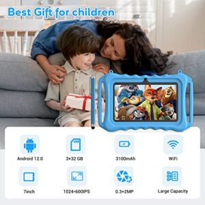 Kids Tablet, 7 inch Tablet for Kids 3GB RAM 32GB ROM, Android 12.0 Toddler Tablet with Dual Camera, WiFi, Bluetooth, Parental Control, Shockproof Case, YouTube, Netflix, Children Tablet for Toddlers