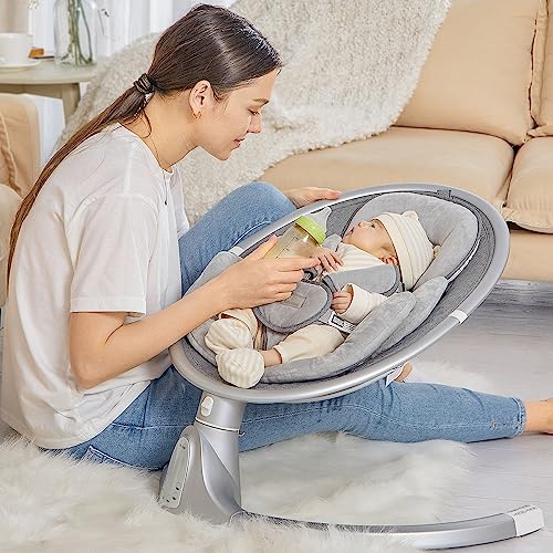 BabyBond Baby Swings for Infants, Bluetooth Infant Swing with Preset Lullabies, 5 Point Harness Belt, 5 Speeds and Remote Control - Portable Baby Swing for Indoor and Outdoor (New Version)