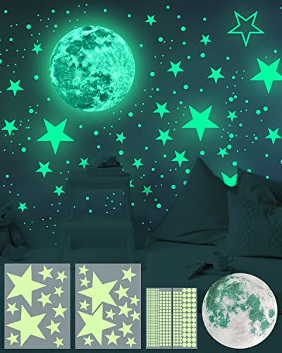 Glow in The Dark Stars Wall Stickers,Glowing Stars for Ceiling and Wall Decals,435 Pcs,Ceiling Stars Glow in The Dark,Perfect for Kids Bedding Room,Play Room,Living Room,Wall Decorations,Baby Room Decor,Best Birthday Gift（Green）