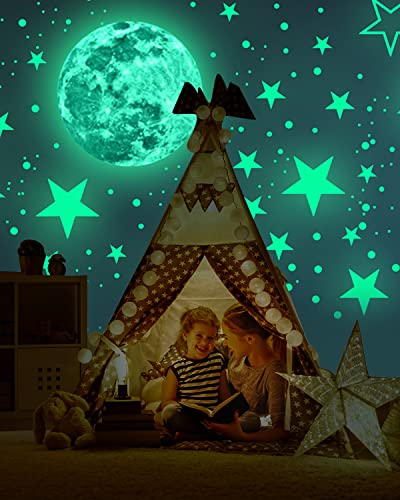 Glow in The Dark Stars Wall Stickers,Glowing Stars for Ceiling and Wall Decals,435 Pcs,Ceiling Stars Glow in The Dark,Perfect for Kids Bedding Room,Play Room,Living Room,Wall Decorations,Baby Room Decor,Best Birthday Gift（Green）