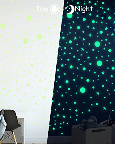 Glow in The Dark Stars Wall Stickers,Glowing Stars for Ceiling and Wall Decals,435 Pcs,Ceiling Stars Glow in The Dark,Perfect for Kids Bedding Room,Play Room,Living Room,Wall Decorations,Baby Room Decor,Best Birthday Gift（Green）