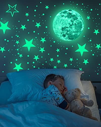 Glow in The Dark Stars Wall Stickers,Glowing Stars for Ceiling and Wall Decals,435 Pcs,Ceiling Stars Glow in The Dark,Perfect for Kids Bedding Room,Play Room,Living Room,Wall Decorations,Baby Room Decor,Best Birthday Gift（Green）