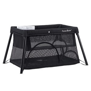 pamo babe portable crib for baby lightweight playpen, foldable travel playard with comfortable mattress for babies to toddler (black)