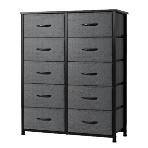 azl1 life concept 10 drawer dresser - fabric storage tower, organizer unit for bedroom, living room, hallway, closets & nursery - sturdy steel frame, wooden top & easy pull fabric bins, dark grey