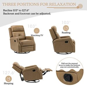 HULALA HOME Genuine Leather Swivel Rocker Recliners Set of 2 with Adjustable Backrest & Footrest, Manual Glider Recliners with 360° Swivel Base, Home Theater Sofa Chairs for Living Room, Taupe