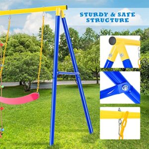 Swing Set for Backyard, 3 in 1 Metal Kids Swing Sets with 2 Pack Swings Seats and Climbing Ladder Playset for Children and Adult Indoor Outdoor Activity Playground Park