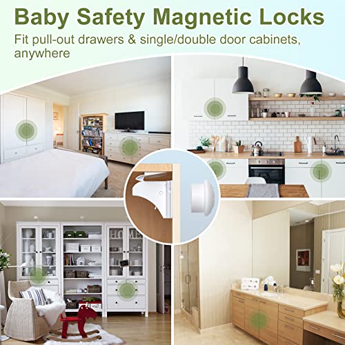 Child Safety Magnetic Cabinet Locks 6 Pack+2 Keys-AOSITE Baby Proofing Magnetic Drawer Locks for Kitchen with Adhesive No Drilling or Screws Fixed, 4 Baby Safety Cabinet Locks for Knobs