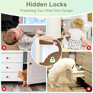 Child Safety Magnetic Cabinet Locks 6 Pack+2 Keys-AOSITE Baby Proofing Magnetic Drawer Locks for Kitchen with Adhesive No Drilling or Screws Fixed, 4 Baby Safety Cabinet Locks for Knobs