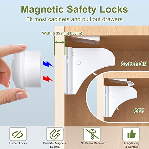 Child Safety Magnetic Cabinet Locks 6 Pack+2 Keys-AOSITE Baby Proofing Magnetic Drawer Locks for Kitchen with Adhesive No Drilling or Screws Fixed, 4 Baby Safety Cabinet Locks for Knobs