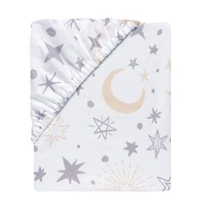 Lambs & Ivy Goodnight Moon 100% Cotton White Fitted Crib Sheet - Moon/Stars