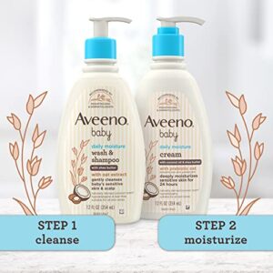 Aveeno Baby Daily Moisturizing 2-in-1 Wash & Shampoo, Baby Body Wash & Shampoo with Shea Butter & Oat Extract Gently Cleanses Baby's Sensitive Skin & Scalp, Gentle Coconut Scent, 12 fl. Oz