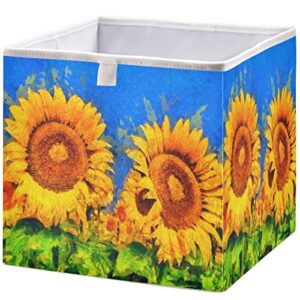 visesunny closet baskets sunflowers oil painting storage bins fabric baskets for organizing shelves foldable storage cube bins for clothes, toys, baby toiletry, office supply