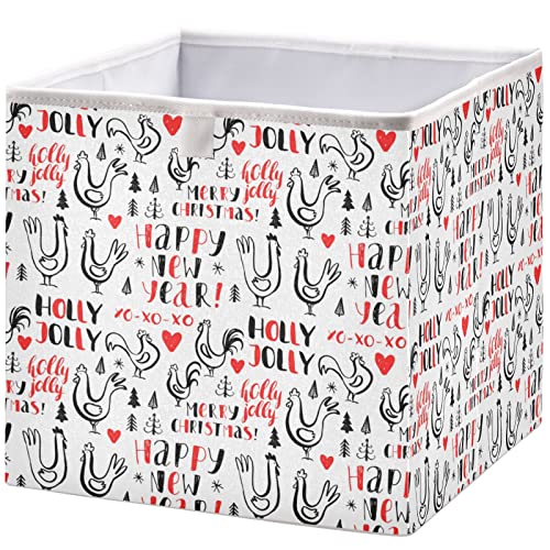 visesunny Closet Baskets New Year Red Rooster Holly Jolly Storage Bins Fabric Baskets for Organizing Shelves Foldable Storage Cube Bins for Clothes, Toys, Baby Toiletry, Office Supply