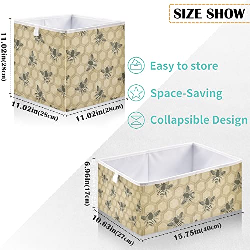 visesunny Closet Baskets Retro Bee Honeycomb Pattern Storage Bins Fabric Baskets for Organizing Shelves Foldable Storage Cube Bins for Clothes, Toys, Baby Toiletry, Office Supply