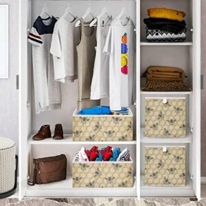 visesunny Closet Baskets Retro Bee Honeycomb Pattern Storage Bins Fabric Baskets for Organizing Shelves Foldable Storage Cube Bins for Clothes, Toys, Baby Toiletry, Office Supply