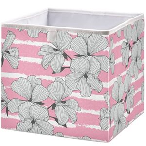 visesunny closet baskets elegant flower pink stripe storage bins fabric baskets for organizing shelves foldable storage cube bins for clothes, toys, baby toiletry, office supply