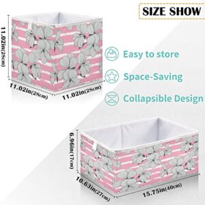 visesunny Closet Baskets Elegant Flower Pink Stripe Storage Bins Fabric Baskets for Organizing Shelves Foldable Storage Cube Bins for Clothes, Toys, Baby Toiletry, Office Supply