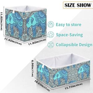 visesunny Closet Baskets Cute Pattern with Blue Elephant Storage Bins Fabric Baskets for Organizing Shelves Foldable Storage Cube Bins for Clothes, Toys, Baby Toiletry, Office Supply