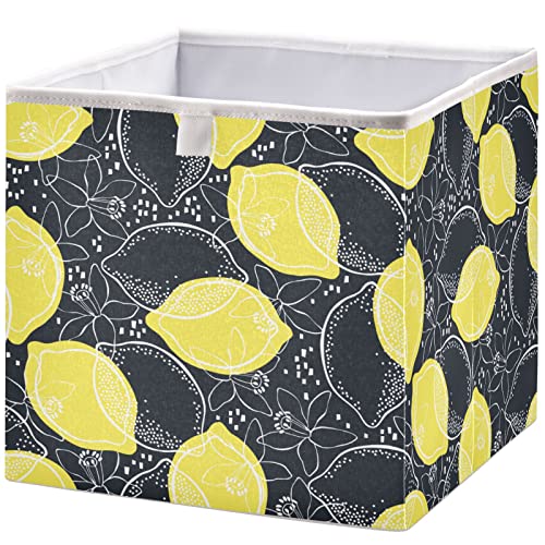 visesunny Closet Baskets Lemon Blossom Storage Bins Fabric Baskets for Organizing Shelves Foldable Storage Cube Bins for Clothes, Toys, Baby Toiletry, Office Supply