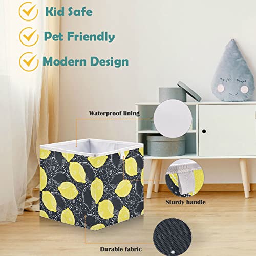 visesunny Closet Baskets Lemon Blossom Storage Bins Fabric Baskets for Organizing Shelves Foldable Storage Cube Bins for Clothes, Toys, Baby Toiletry, Office Supply