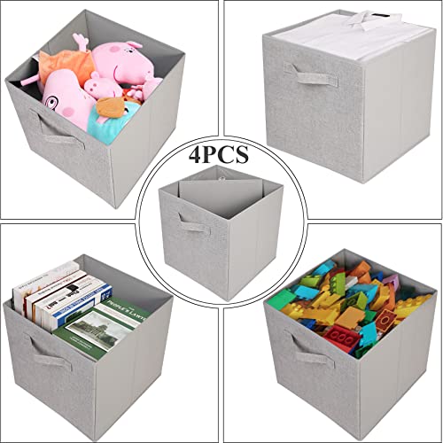 AYVANBER 4 PCS Cube Storage Boxes Foldable Fabric with Handles Shelf Organizer Baskets Bin for Toys Clothes Office Products Nursery Room Home Closet Drawers (Light Grey)