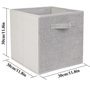 AYVANBER 4 PCS Cube Storage Boxes Foldable Fabric with Handles Shelf Organizer Baskets Bin for Toys Clothes Office Products Nursery Room Home Closet Drawers (Light Grey)