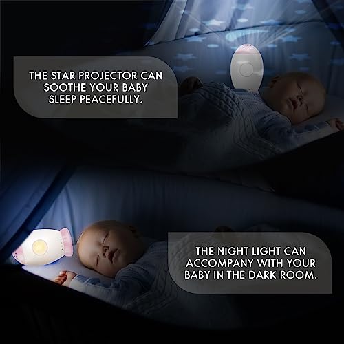 Nueplay Baby Sleep Soother with Lullaby Songs & White Noises, Star Projector for Kids Room Decor, Baby Nursery Night Lights, Portable Sound Machine for Toddlers, Baby Essentials for Girls(Pink)