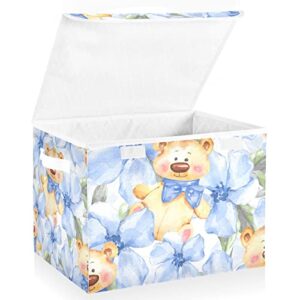 runningbear blue flowers teddy bear large storage bins with lid collapsible storage bin dog toy storage bin fabric storage baskets for closet nursery cabinet living room