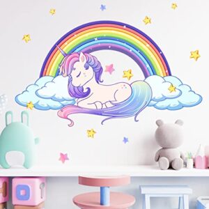 unicorn wall decals art rainbow wall decals waterproof unicorn wall stickers with star cloud peel and stick rainbow stickers for girls kids bedroom nursery playroom decor (unicorn)