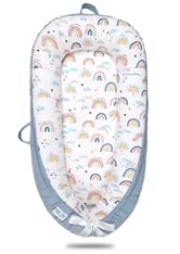 DHZJM Baby Lounger Cover,Ultra Soft 100% Cotton & Breathable Machine Washable, Strong Zipper, Adjustable Size -Newborn Must Have Essentials Baby Registry Search(Rainbow)