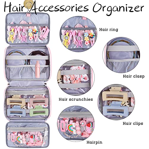 ZIORS Baby Girl Hair Accessories Storage Organizer Bag,Hair Tie Organizer Large Capacity Hair Bows Clip Hanging Organizer with Multi-Compartments