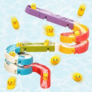 duck slide bath toys for kids ages 4-8, wall track building set 3+ year old, fun diy kit bathtub time birthday gift for toddler boys & girls (34 pcs)