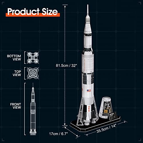 NASA Apollo Saturn V 3D Puzzles for Adults Kids Space Toys for Boys 5-8 Rocket Ship Building Puzzles for Kids Ages 8-10 12-14 Crafts for Adult Space Exploration Puzzle Model Kit Building, 136 Pieces