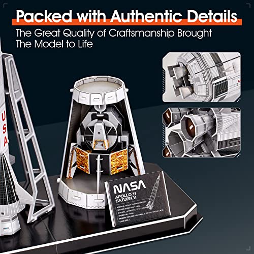 NASA Apollo Saturn V 3D Puzzles for Adults Kids Space Toys for Boys 5-8 Rocket Ship Building Puzzles for Kids Ages 8-10 12-14 Crafts for Adult Space Exploration Puzzle Model Kit Building, 136 Pieces