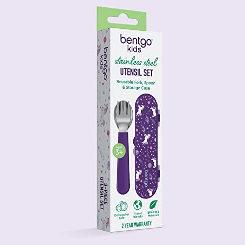 Bentgo® Kids Stainless Steel Utensil Set - Reusable Fork, Spoon & Storage Case - High-Grade BPA-Free Stainless Steel, Easy-Grip Handles, Dishwasher Safe for School Lunch, Travel & Outdoors (Unicorn)