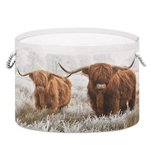 payohto large rope basket scottish highland cow decor baby stuff storage baskets blanket clothes pillows toys storage bin holder water resistant laundry hamper farmhouse living room western home decor