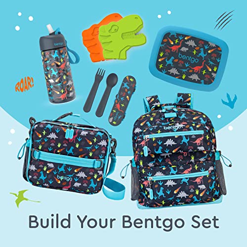 Bentgo® Kids Utensil Set - Reusable Plastic Fork, Spoon & Storage Case - BPA-Free Materials, Easy-Grip Handles, Dishwasher Safe - Ideal for School Lunch, Travel, & Outdoors (Dinosaur)