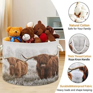 PAYOHTO Large Rope Basket Scottish Highland Cow Decor Baby Stuff Storage Baskets Blanket Clothes Pillows Toys Storage Bin Holder Water Resistant Laundry Hamper Farmhouse Living Room Western Home Decor