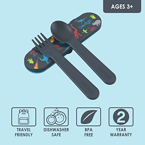 Bentgo® Kids Utensil Set - Reusable Plastic Fork, Spoon & Storage Case - BPA-Free Materials, Easy-Grip Handles, Dishwasher Safe - Ideal for School Lunch, Travel, & Outdoors (Dinosaur)